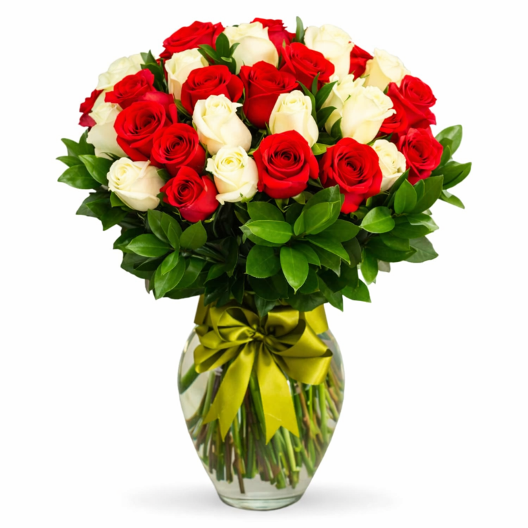 Florero con 25 bellas rosas rojas y blancas tallo largo - El Jardin de ...